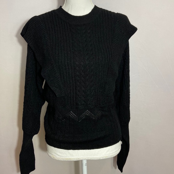 Elan | Sweaters | Elan Ruffle Sweater Black Knit Long Tapered Sleeve ...